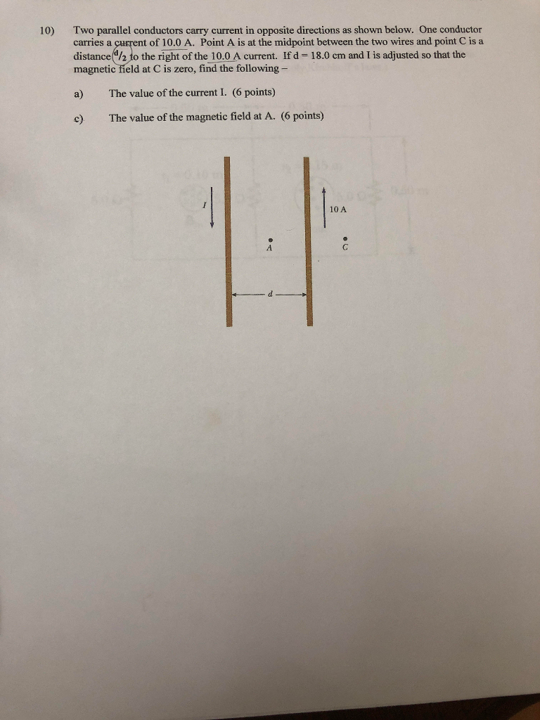 Solved Two parallel conductors carry current in opposite | Chegg.com