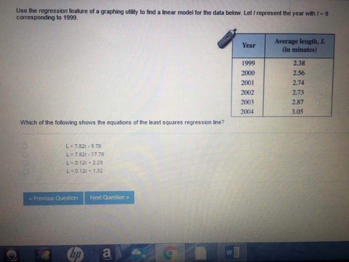 Solved Use The Regression Feature Of A Graphing Utility To