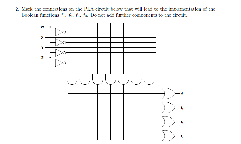 Solved Mark the connections on the PLA circuit below that | Chegg.com