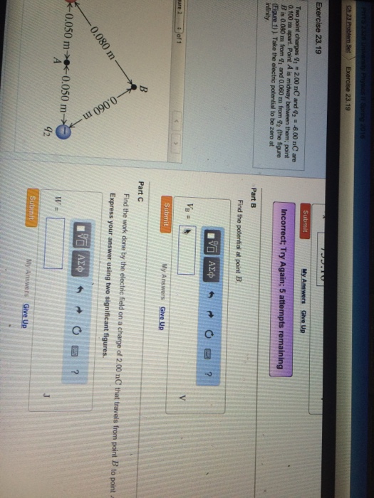 Solved Two Point Charges Q 200 Nc And Q2 600 Nc Are 