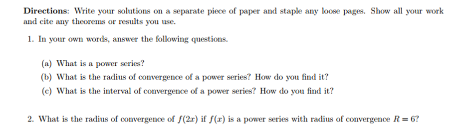 Solved Directions: Write your solutions on a separate piece | Chegg.com