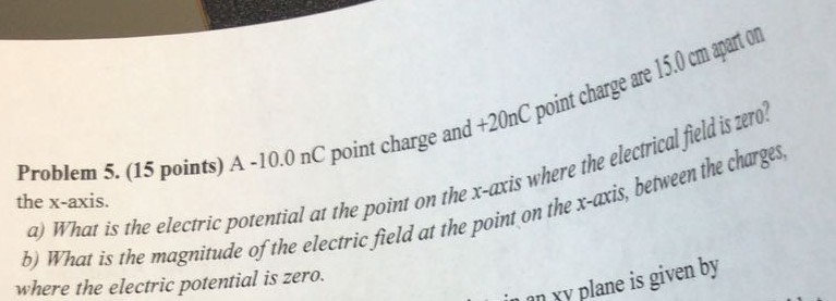 Solved +20nC point charge are 15.0cm Problem 5. (15 points) | Chegg.com