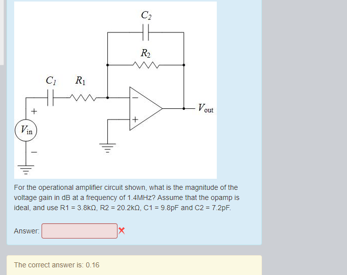 Solved C2 R2 C1 R1 Vout in For the operational amplifier | Chegg.com