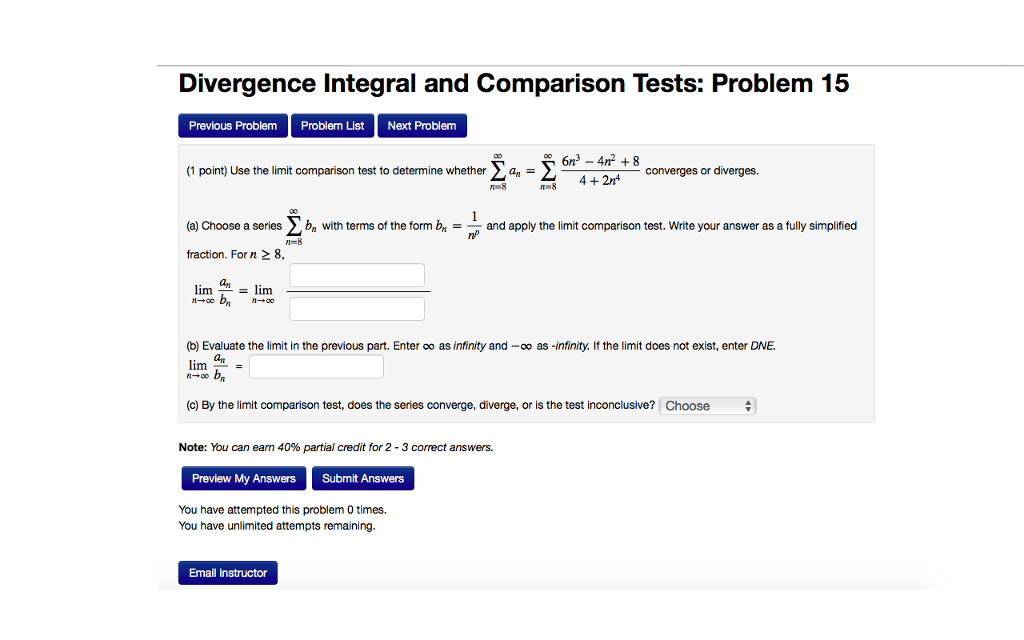 Solved Divergence Integral and Comparison Tests: Problem 15 | Chegg.com
