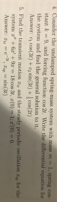 Solved Consider the undamped spring-mass system with mass m | Chegg.com