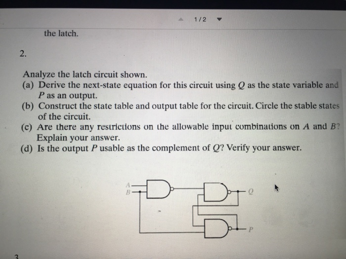 Solved Analyze the latch circuit shown. Derive the | Chegg.com