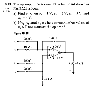 Solved The op amp in the adder-subtracter circuit shown in | Chegg.com