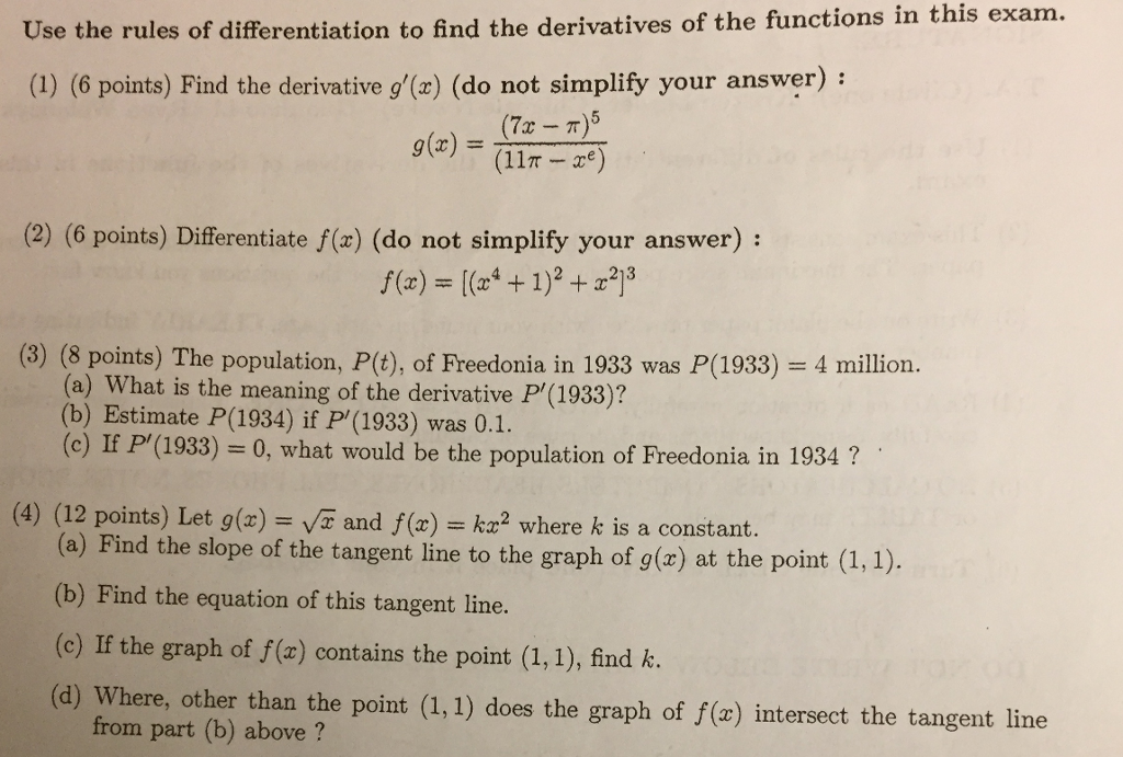 Solved Use the rules of differentiation to find the | Chegg.com