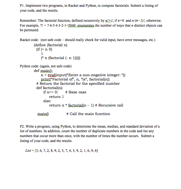 Solved P1 Implement Two Programs In Racket And Python To 6395