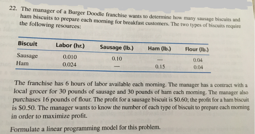 Solved The manager of a Burger Doodle franchise wants to | Chegg.com