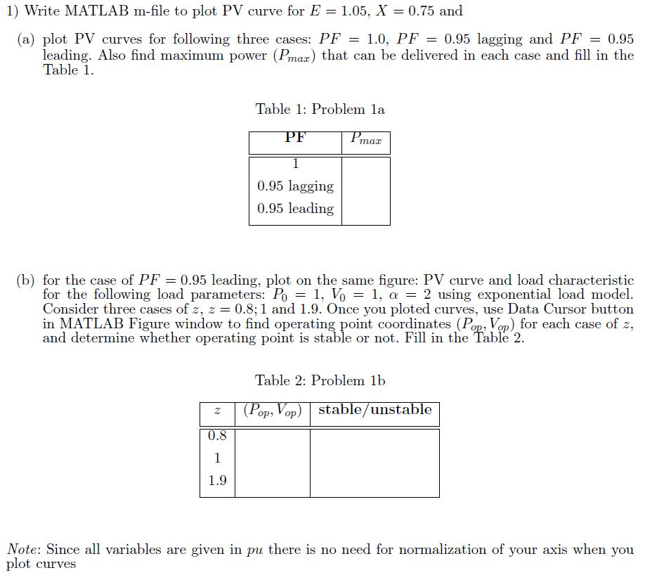 Solved Write MATLAB m-file to plot PV curves for E = 1.05, | Chegg.com Solved Write MATLAB m-file to plot PV curves for E = 1.05, | Chegg.com