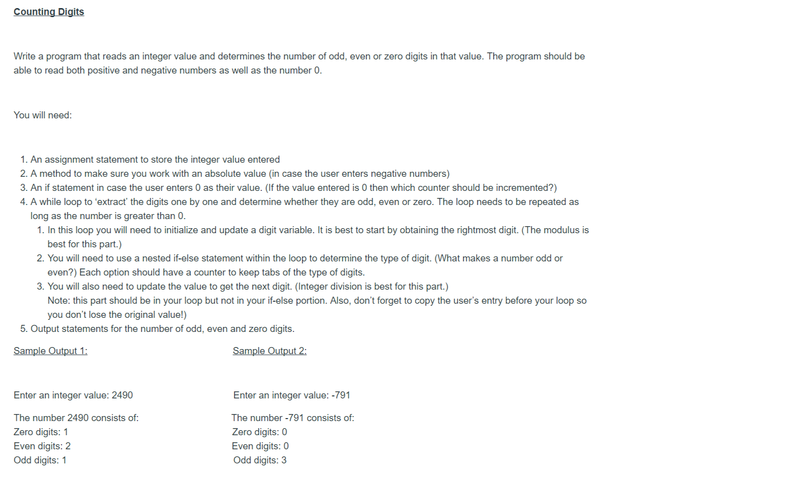 Solved Counting Digits Write a program that reads an integer | Chegg.com