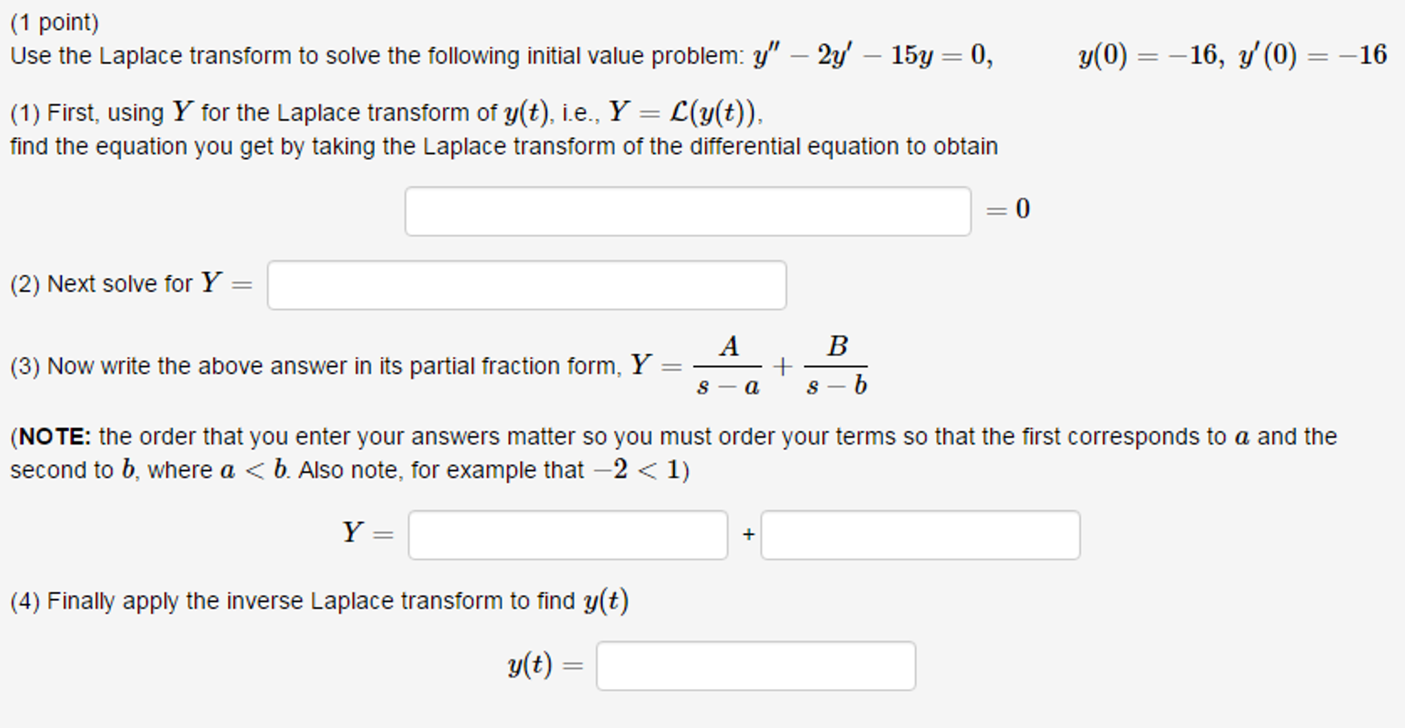 Solved Use the Laplace transform to solve the following | Chegg.com