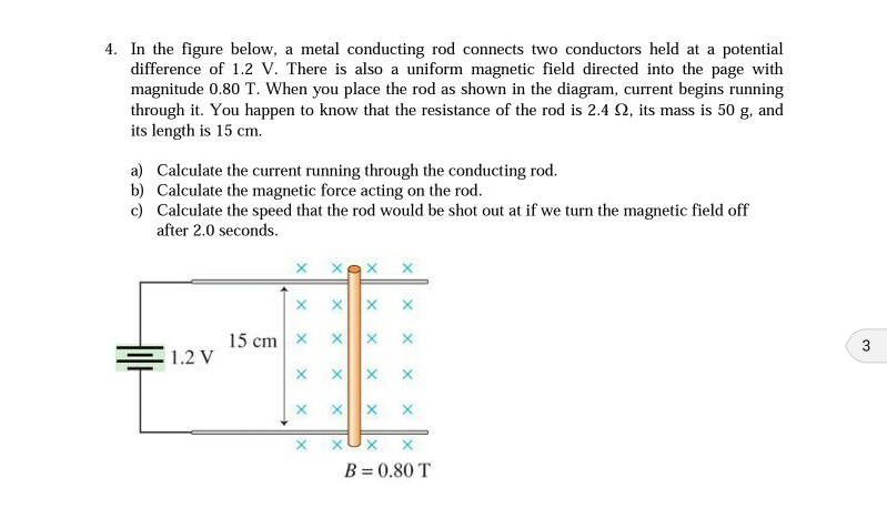 Solved 4. In the figure below, a metal conducting rod | Chegg.com
