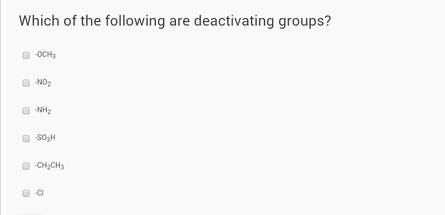 Solved Which of the following are deactivating groups? | Chegg.com