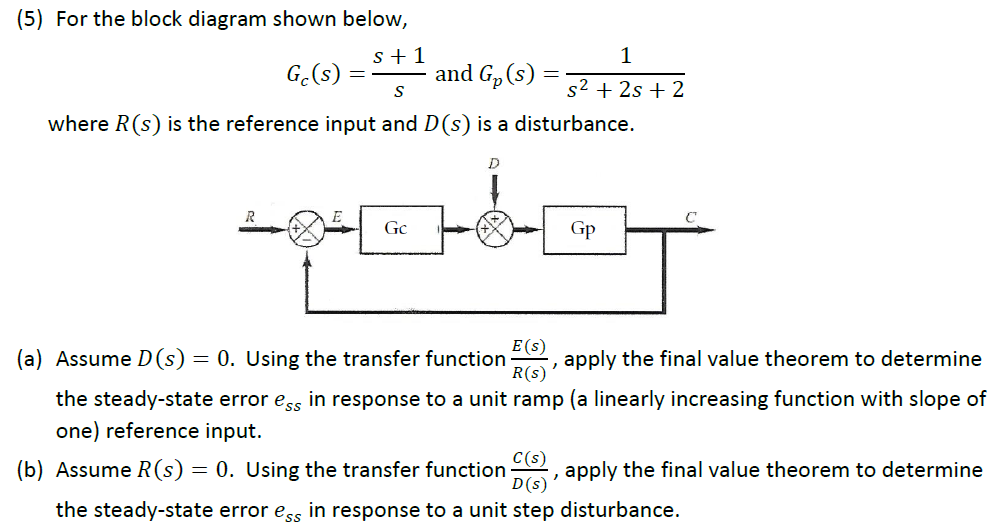 Solved (5) For the block diagram shown below, Gc (s) = and | Chegg.com