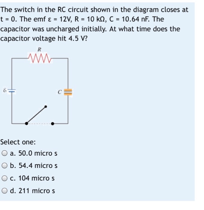 Solved The switch in the RC circuit shown in the diagram | Chegg.com