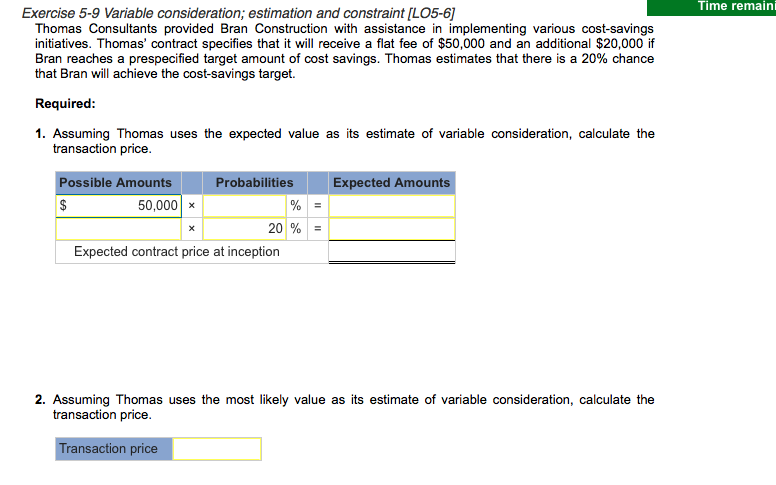 Exercise 5-9 Variable consideration; estimation and | Chegg.com