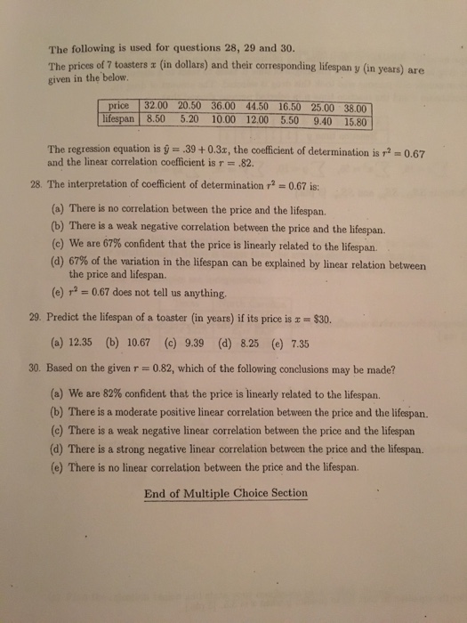 Solved The following is used for questions 28, 29 and 30. | Chegg.com