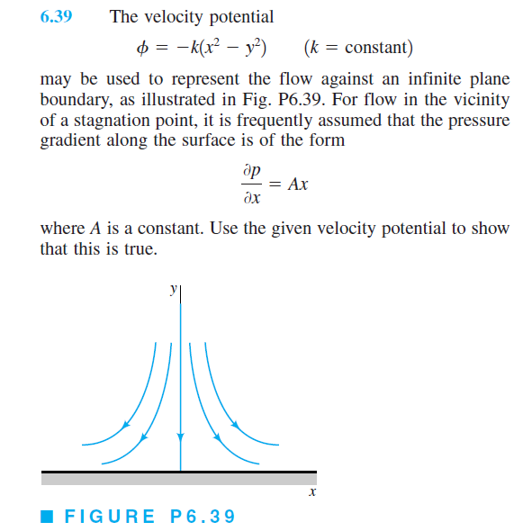 Solved 6.39 The velocity potential=-k(x2 - y2)(k = constant) | Chegg.com