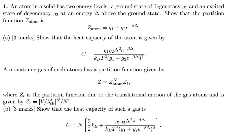 Solved An atom in a solid has two energy levels: a ground | Chegg.com