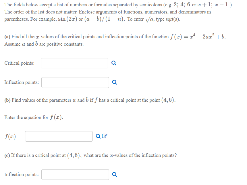 Solved The fields below accept a list of numbers or formulas | Chegg.com