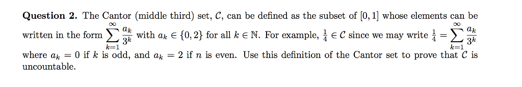 Solved The Cantor (middle third) set, C, can be defined as | Chegg.com