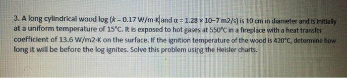 Solved A long cylindrical wood log (k = 0.17 W/m K| and | Chegg.com