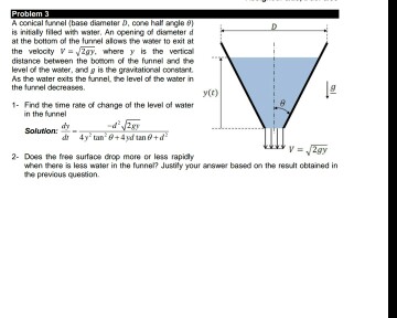 Solved A conical funnel (base diameter D, cone angle theta) | Chegg.com