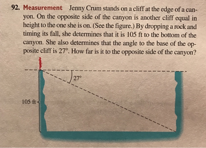Solved Jenny Crum stands on a cliff at the edge of a canyon. | Chegg.com