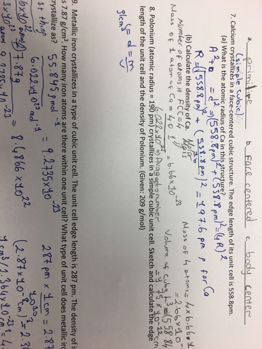 Solved Polonium crystallizes in a simple cubic unit cell. | Chegg.com