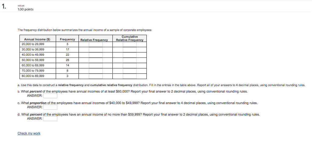 Solved value 1.00 points The frequency distribution below | Chegg.com
