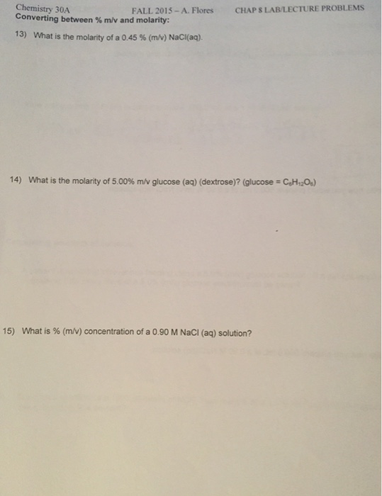 Solved What is the molarity of a 0.45 % (m/v) NaCl(aq) What | Chegg.com
