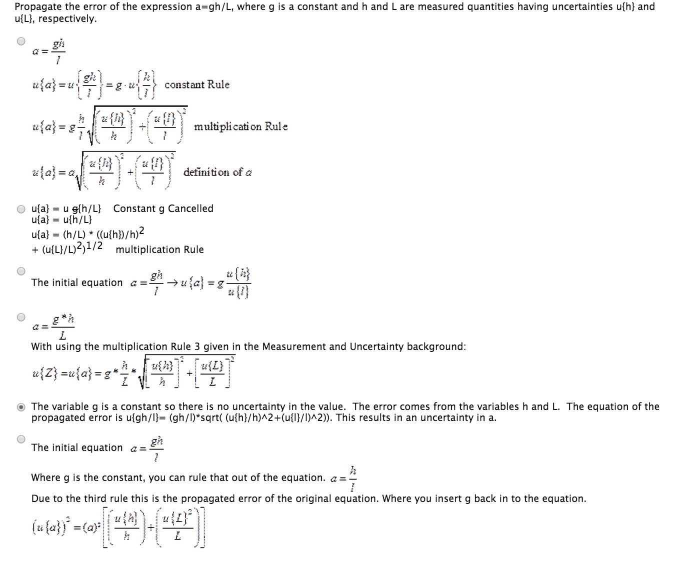 Solved Propagate the error of the expression a gh/L, where g | Chegg.com