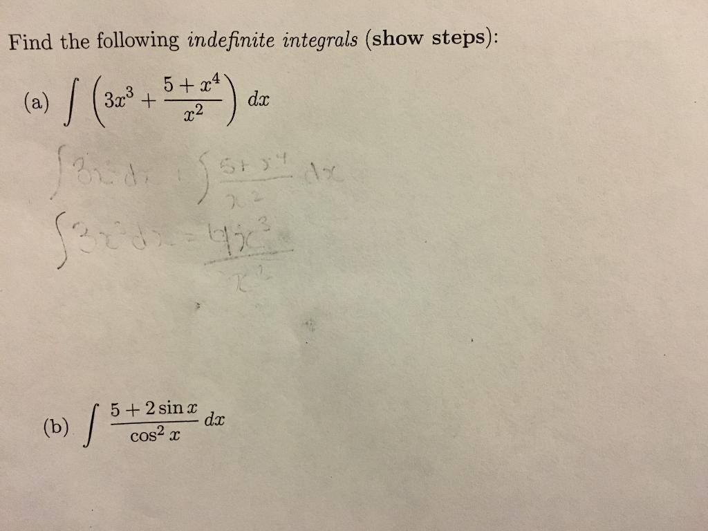 Solved Find the following indefinite integrals (show steps): | Chegg.com