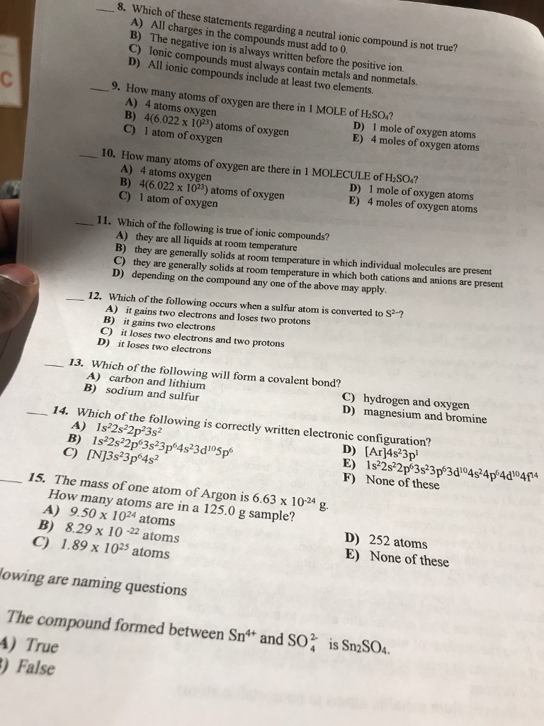 Solved 8. Wh ich of these state A) All charges in the compo | Chegg.com