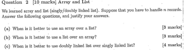 Solved We learned array and list (singly/doubly linked | Chegg.com