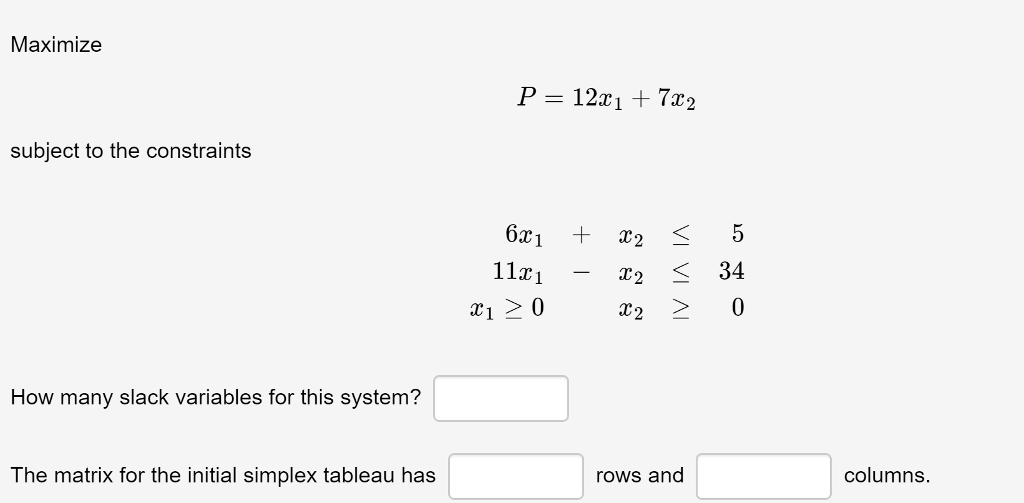Solved For each system, determine the number of slack | Chegg.com