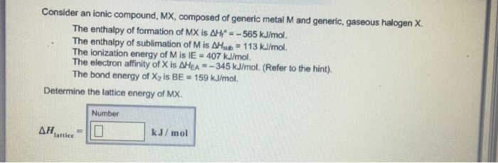 Solved Consider an ionic compound, MX, composed of generic | Chegg.com