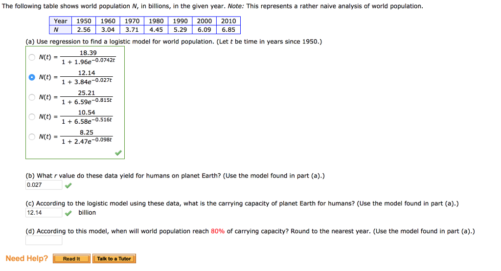 Solved The following table shows world population N, in | Chegg.com