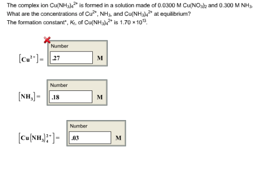 Solved The complex ion Cu(NH3)42 is formed in a solution | Chegg.com