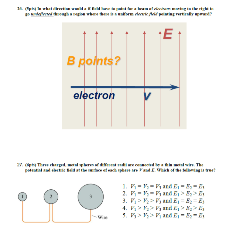 Solved 26. (5pts) In what direction would a B field have to | Chegg.com