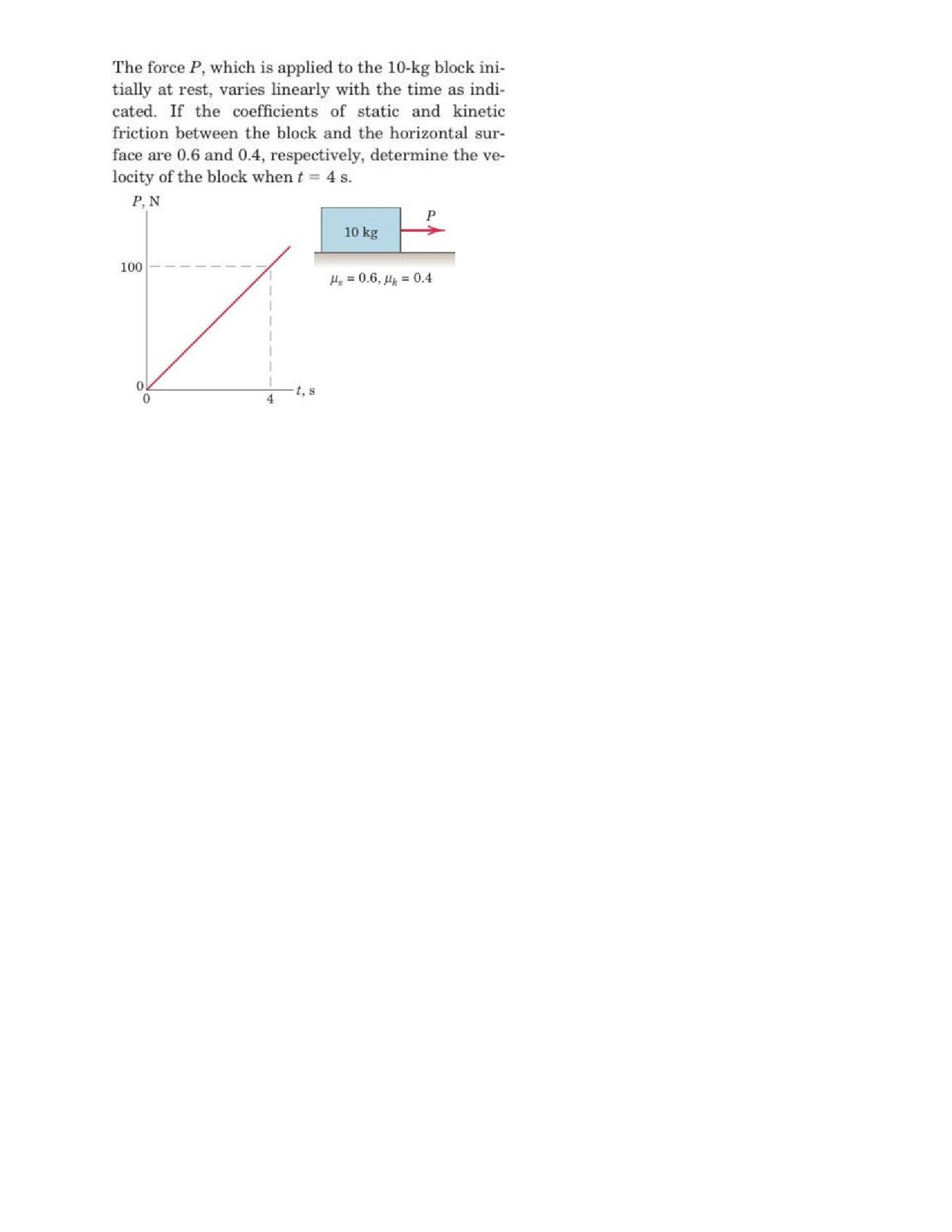 Solved The force P, which is applied to the 10-kg block | Chegg.com