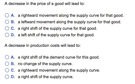 Solved A decrease in the price of a good will lead to: a | Chegg.com
