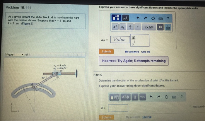 Solved At a given instant the slider block A is moving to | Chegg.com