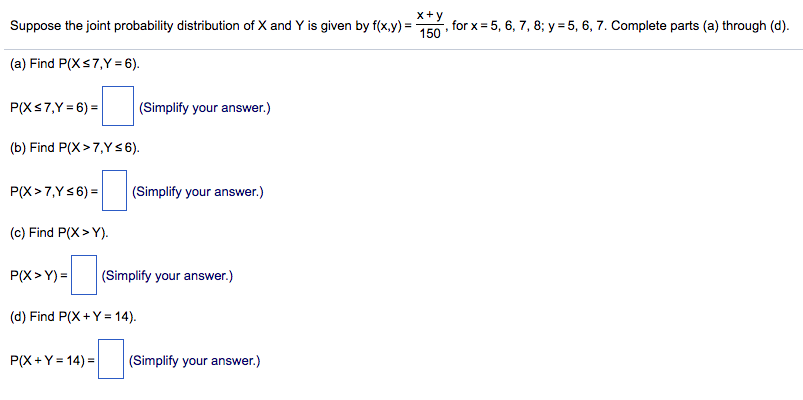 Solved Suppose the joint probability distribution of X and Y | Chegg.com