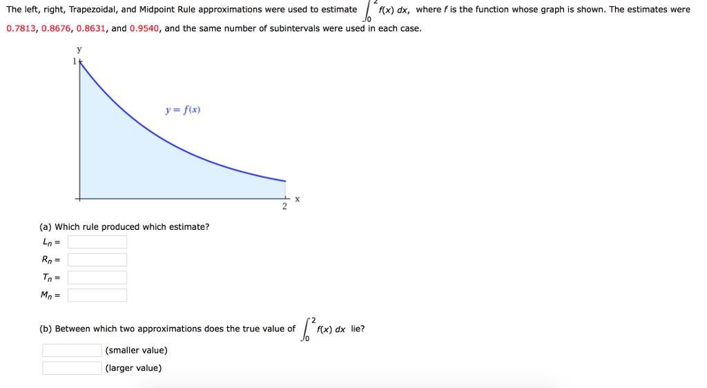 Solved The left, right, Trapezoidal, and Midpoint Rule | Chegg.com
