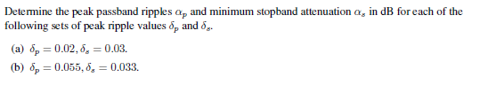Solved Determine the peak passband ripples alphaP, and | Chegg.com Solved Determine the peak passband ripples alphaP, and | Chegg.com
