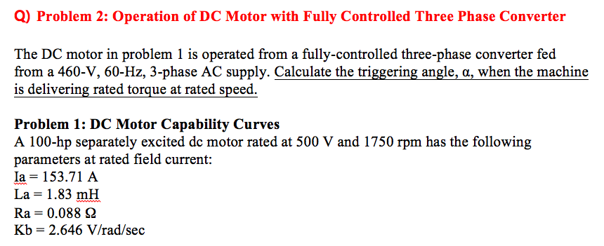 Solved The DC motor in problem 1 is operated from a | Chegg.com