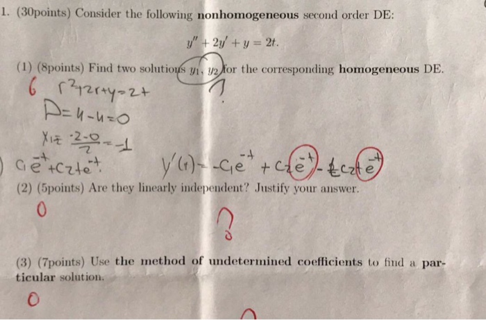 Solved 1. (30points) Consider the following nonhomogeneous | Chegg.com